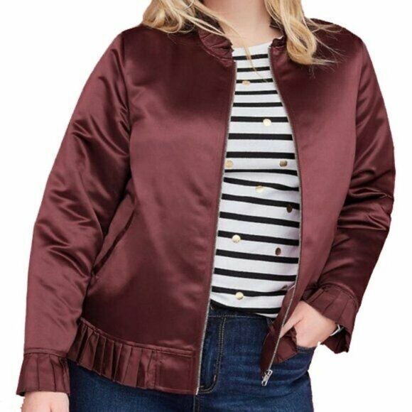 Lane Bryant | Jackets & Coats | Lanebryant Ruffle Satin Bomberjacket ...